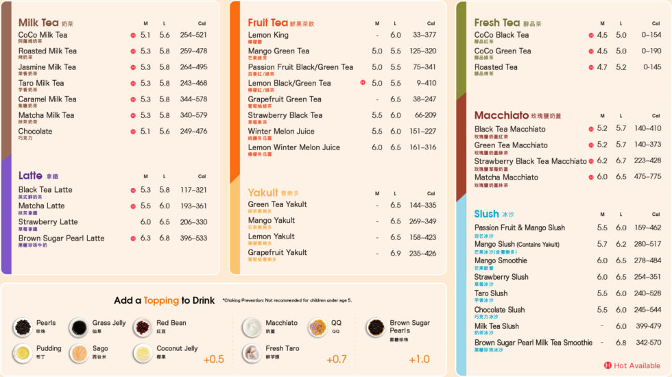 Menu | CoCo Fresh Tea & Juice Canada